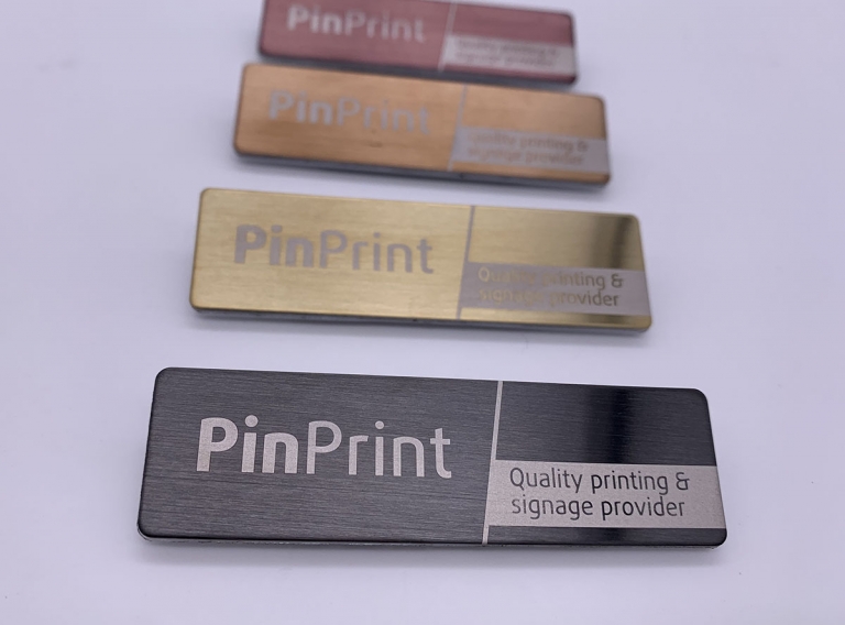 Brushed Stainless Steel Laser Engraved Name Badges | Name Badges ...